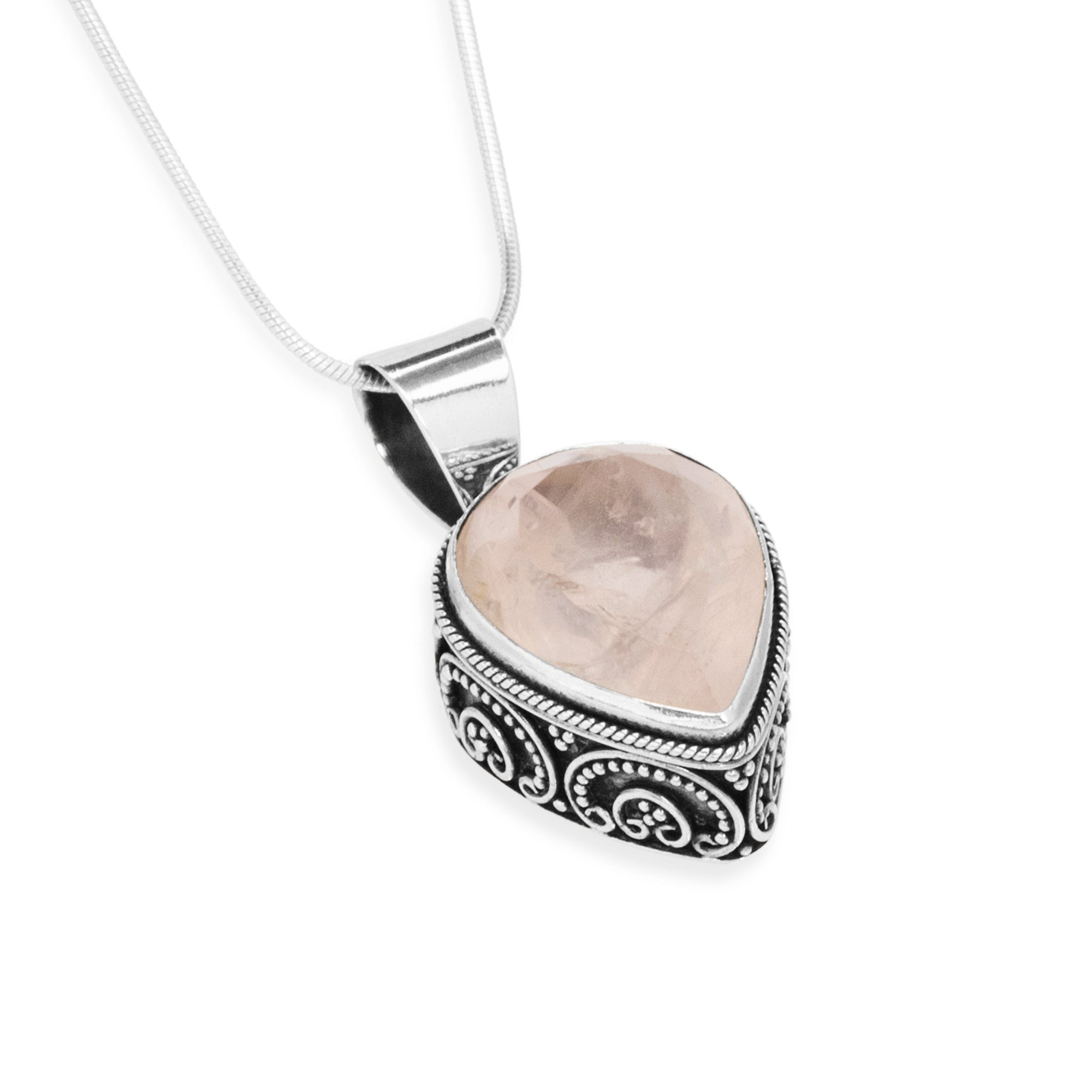 Bali Rose Quartz Teardrop Pendant (B617P01) – Silver Australia